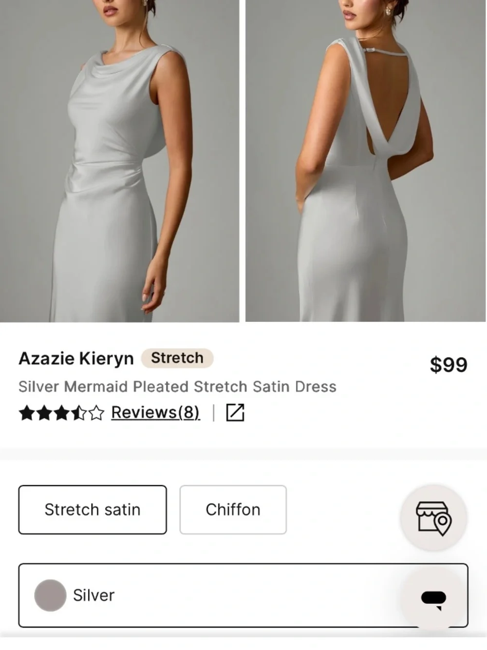 Azazie | Dresses | Azazie Kieryn Stretch Silver Mermaid Pleated Stretch ...